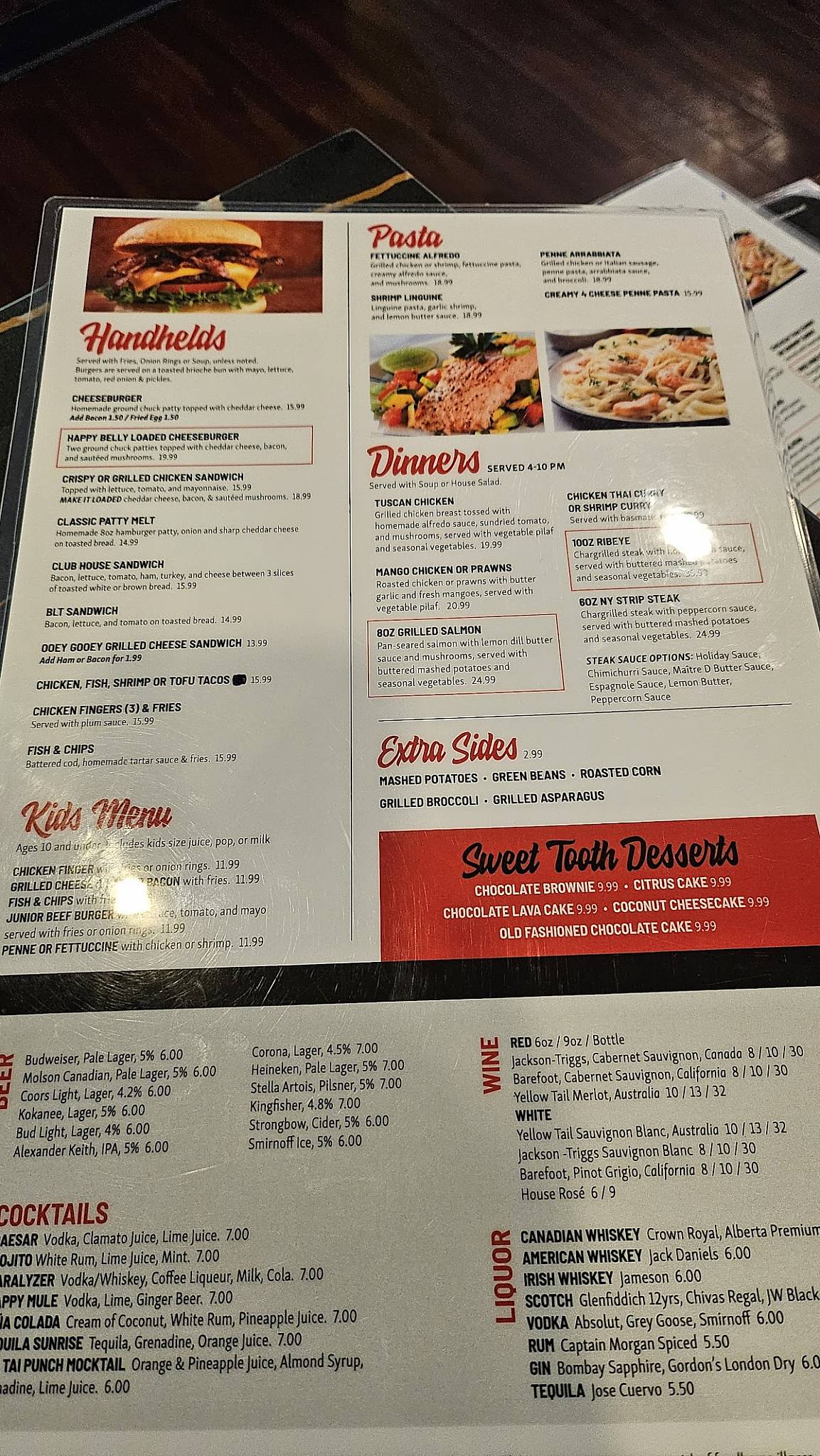 Carta de Happy Belly Grill & Bar, Drumheller