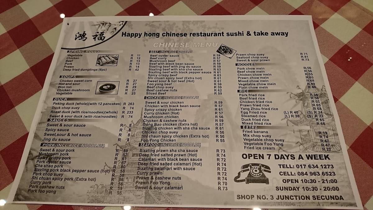 Menu at Happy Hong restaurant, Secunda, Shop no:10