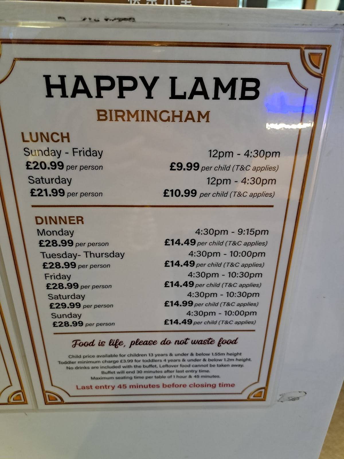 Menu at Happy Lamb Hot Pot Restaurant Birmingham, Birmingham
