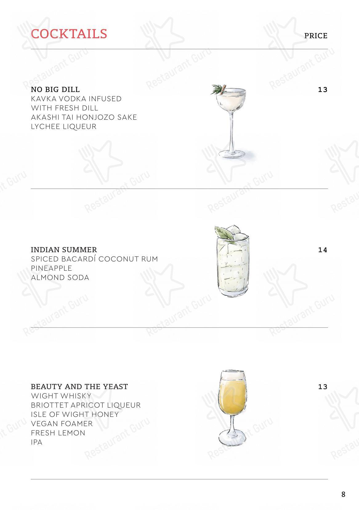 Menu at HarBAR on 6th, Southampton