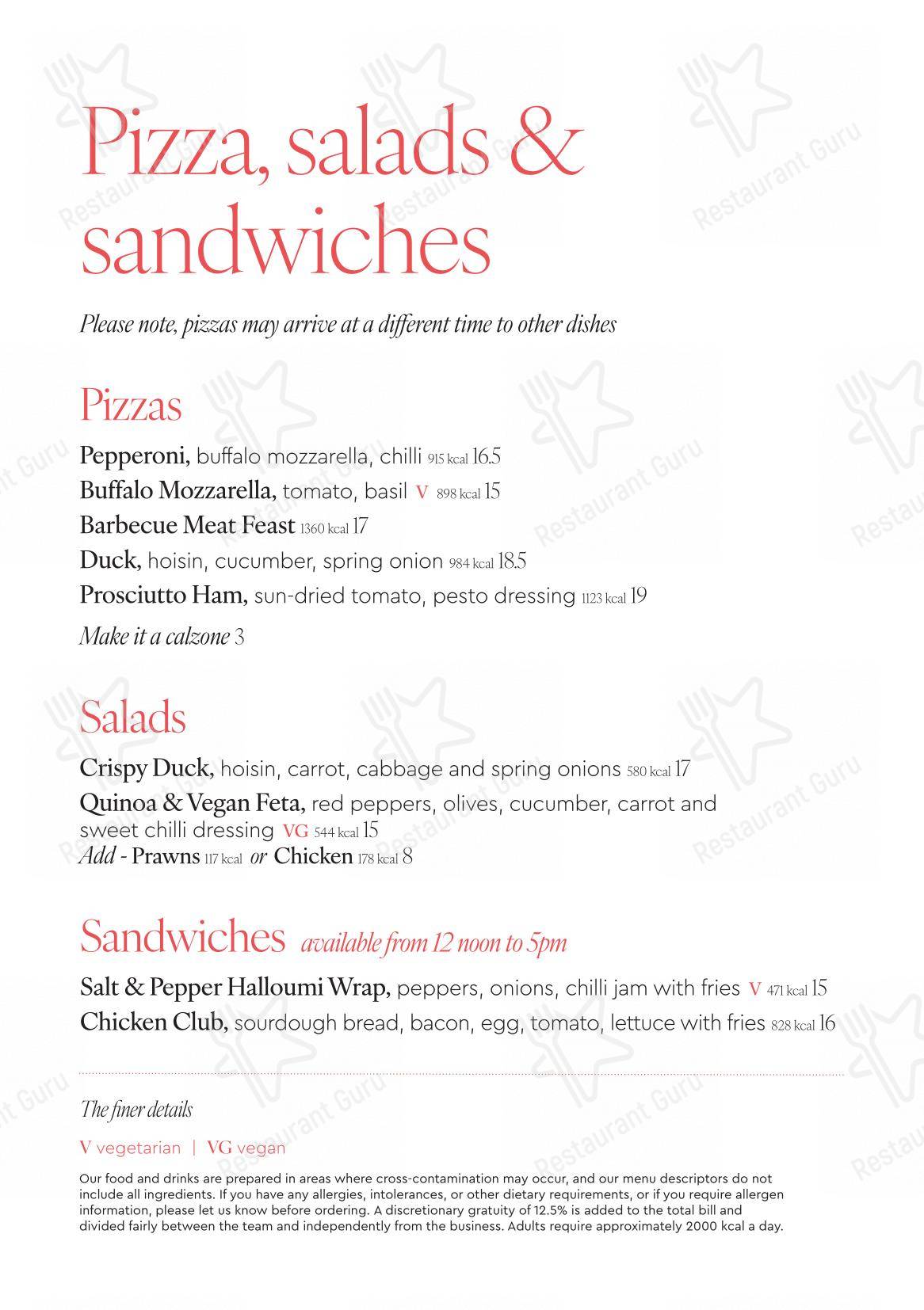 Menu at HarBAR on 6th, Southampton