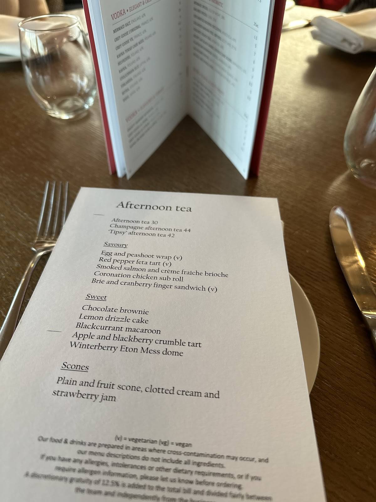 Menu at HarBAR on 6th, Southampton