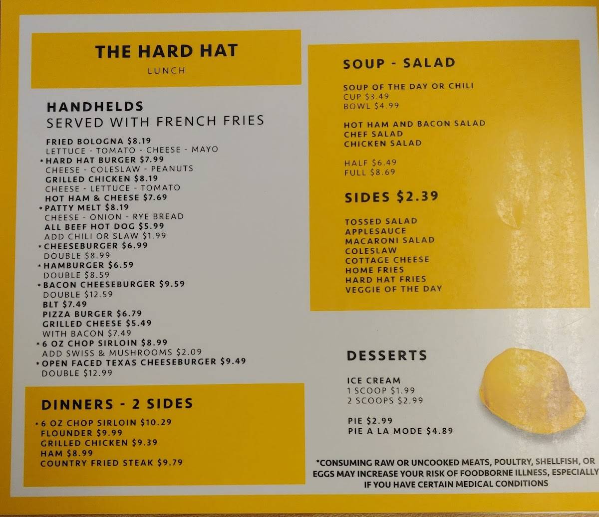 Menu at Hard Hat Restaurant, Wooster, 845 Spruce St