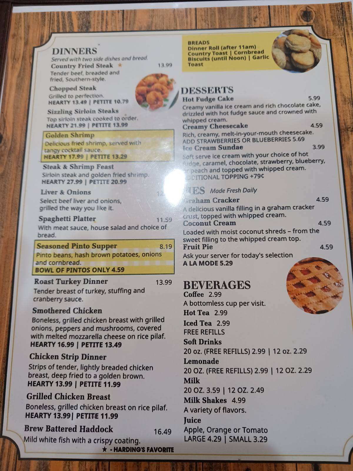 Menu at Harding's Family Restaurant, Charleston