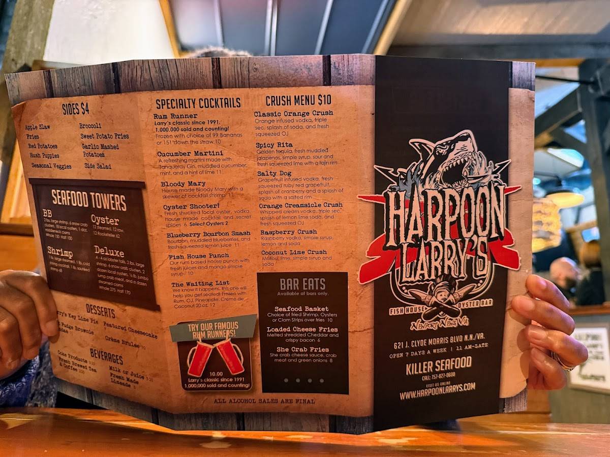 Menu at Harpoon Larry's Fish House & Oyster Bar, Newport News