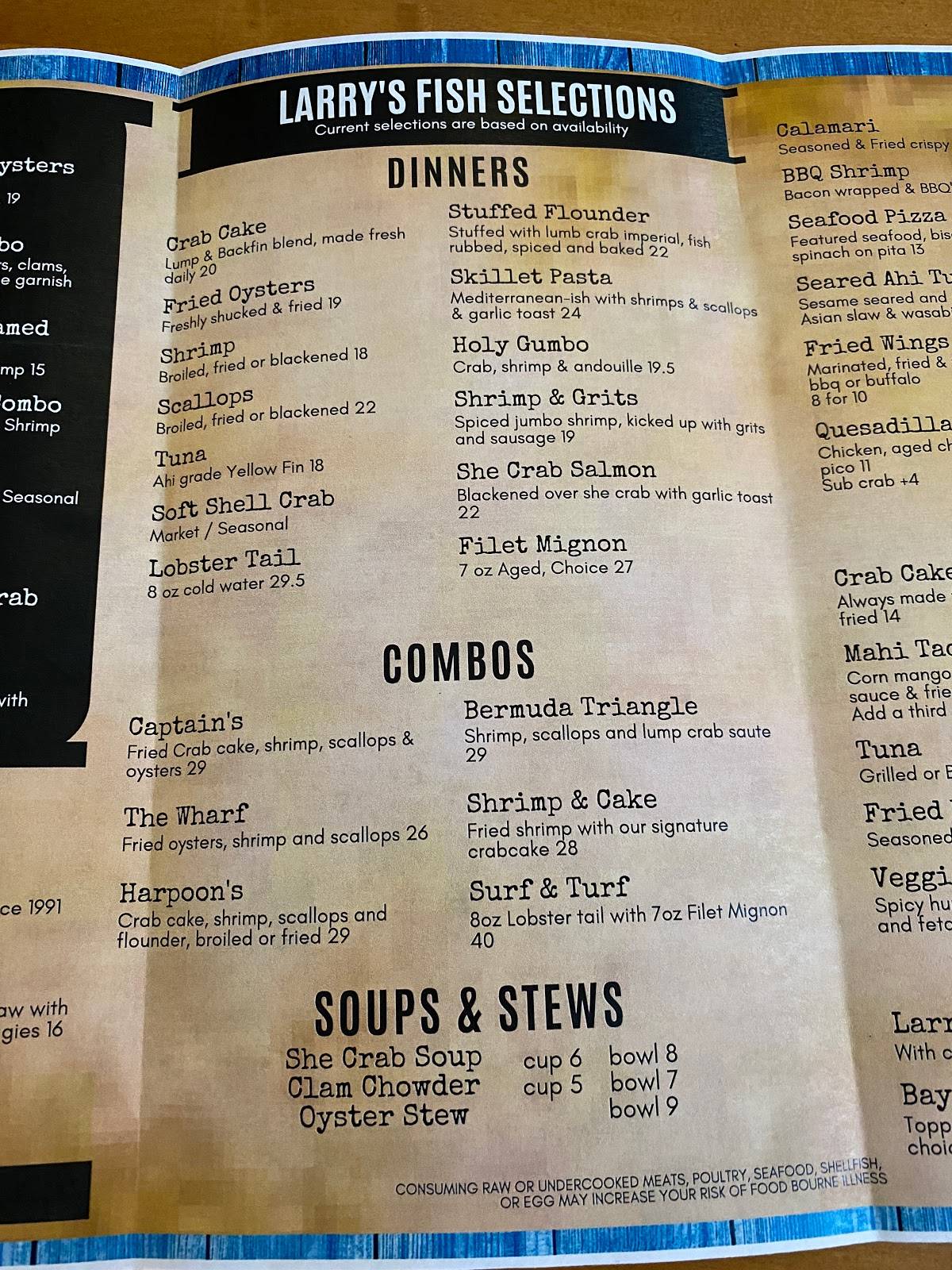 Menu at Harpoon Larry's Fish House & Oyster Bar, Newport News