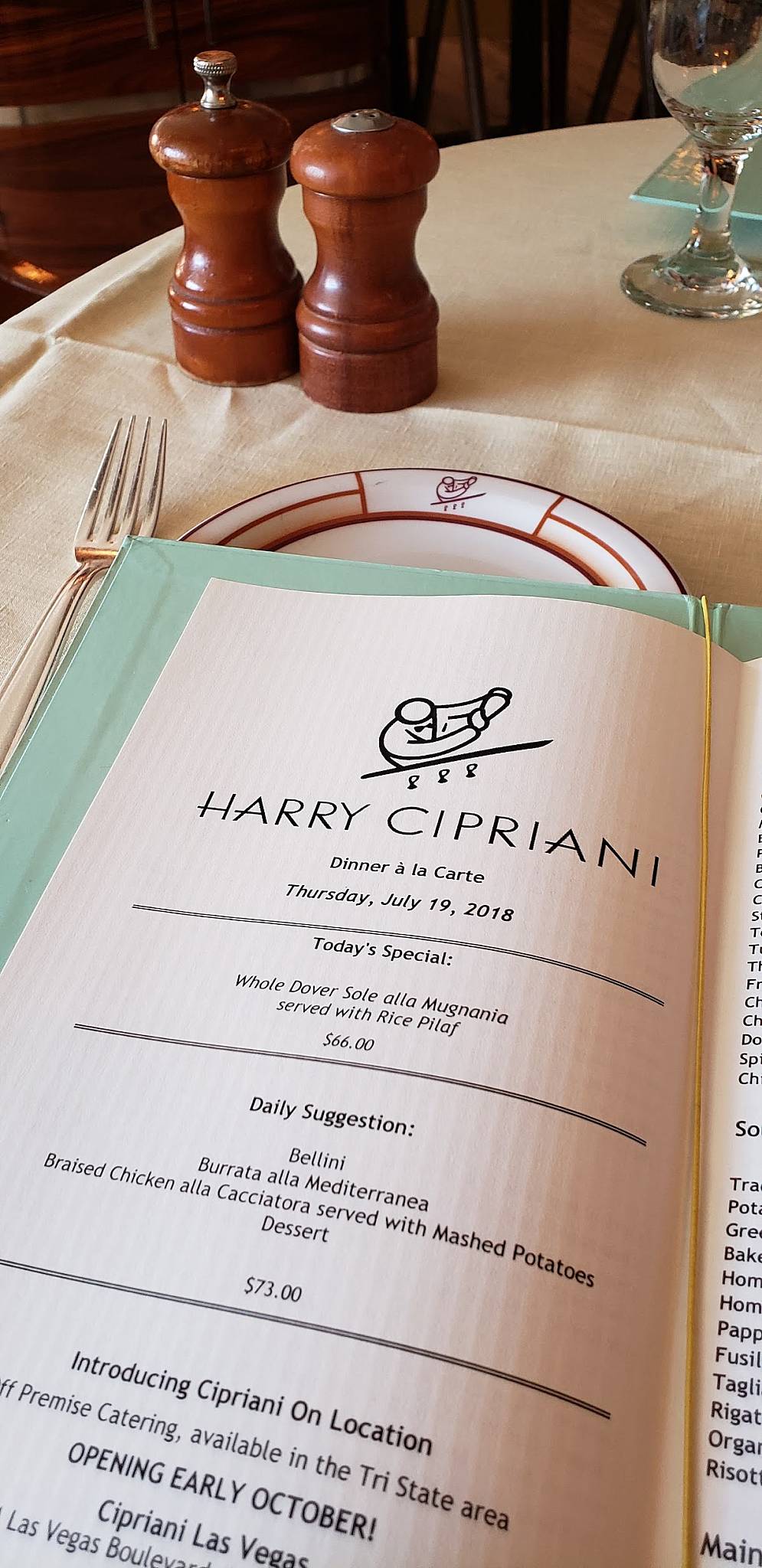 Menu at Harry Cipriani restaurant, West New York, 781 5th Ave