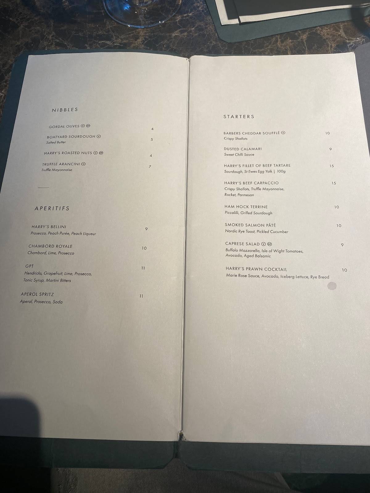 Menu at Harry's Restaurant, Exeter
