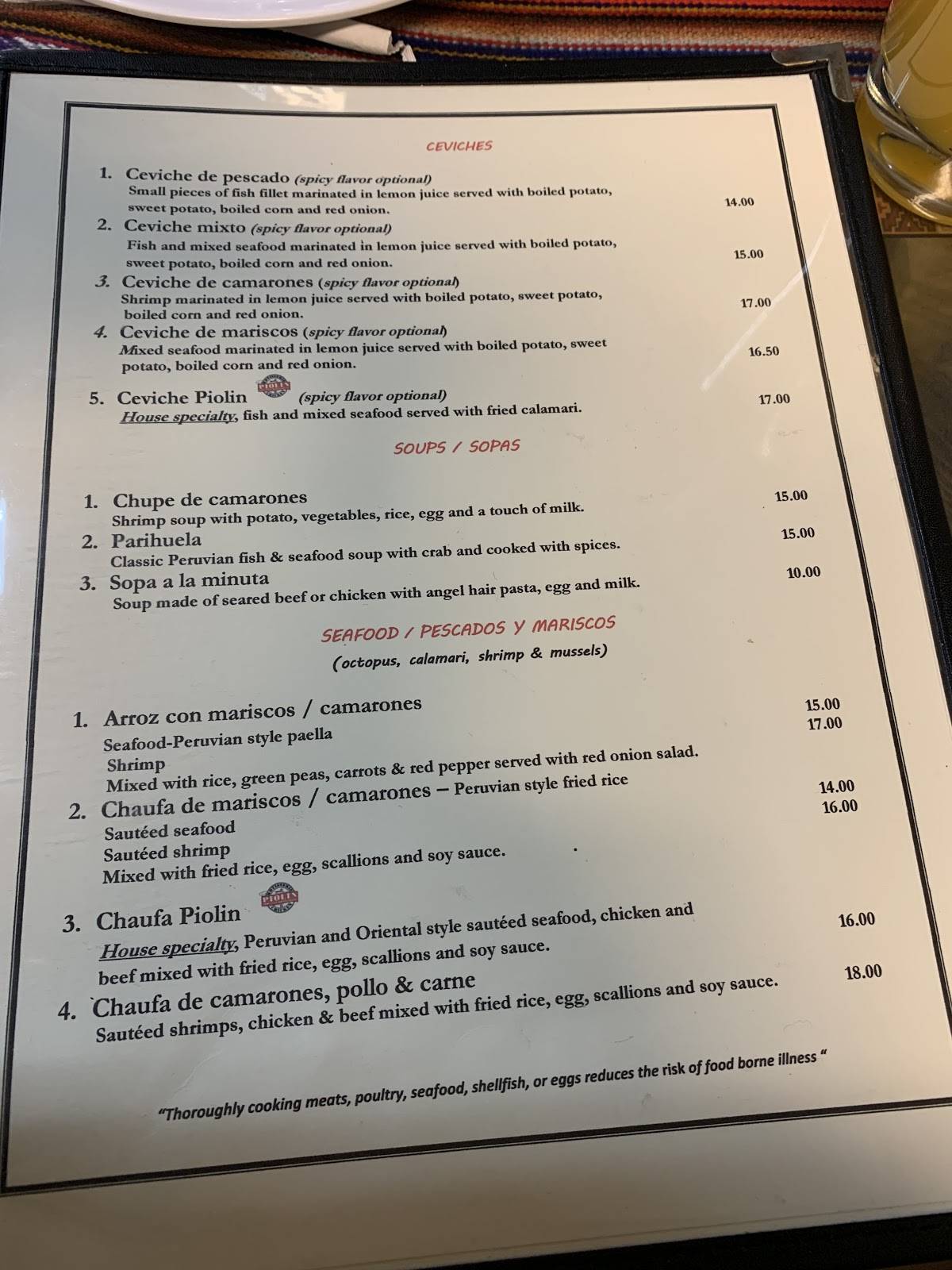 Menu at Piolin Restaurant, Hartford, 417 New Britain Ave