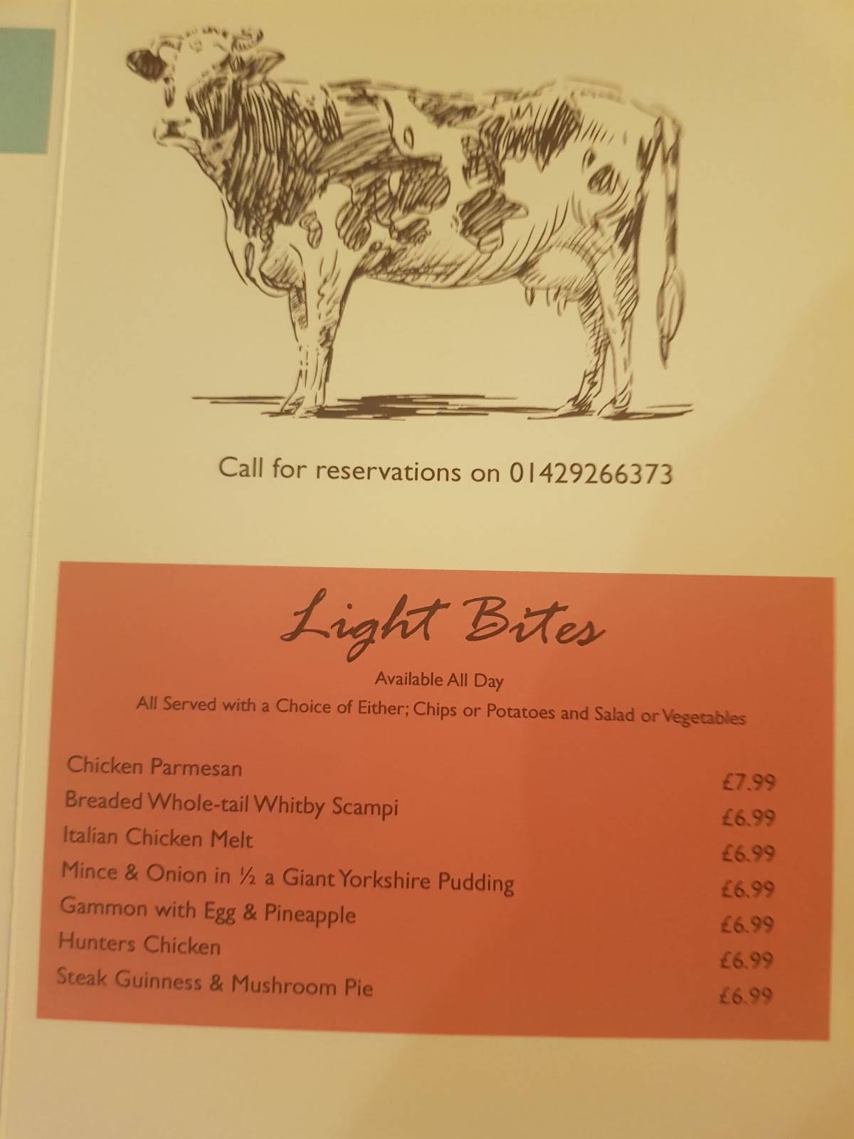 Menu at Spotted Cow pub & bar, Hartlepool, 31 The Grn