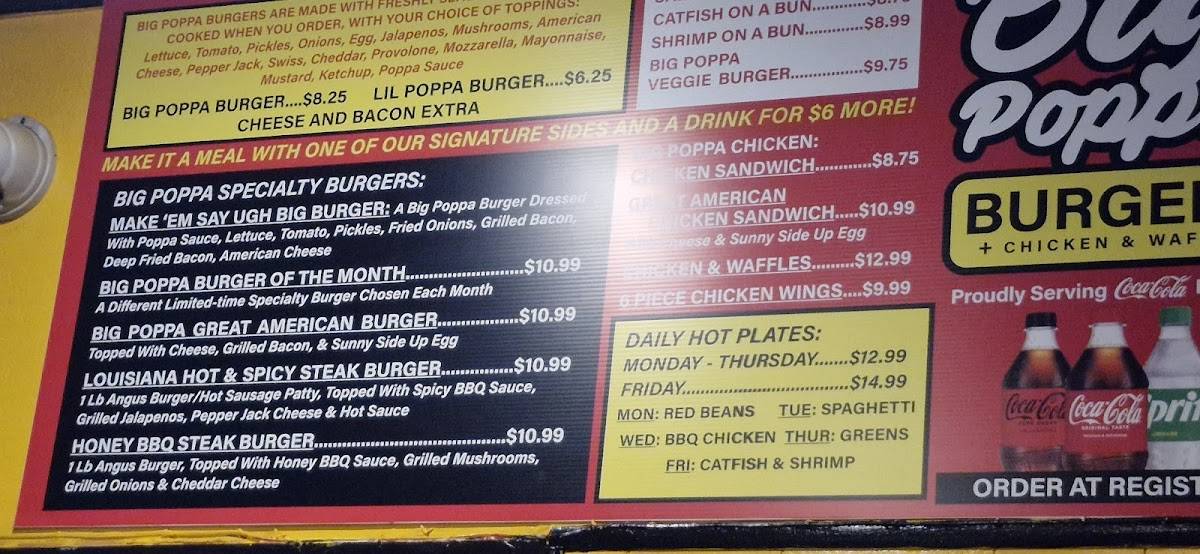Menu at Big Poppa Burgers Chicken & Waffles restaurant, Harvey