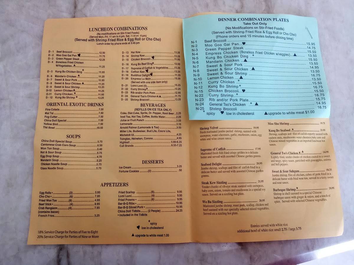 Menu at China Doll restaurant, Harvey