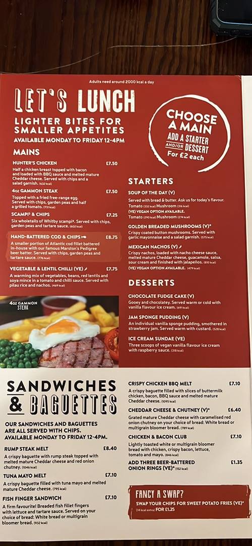 Menu at Kings Arms pub & bar, Loughborough, Hathern