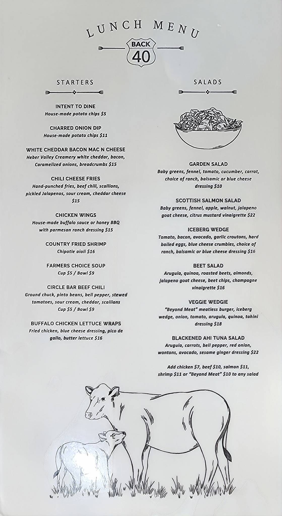 Menu at Back 40 Ranch House Grill pub & bar, Heber City