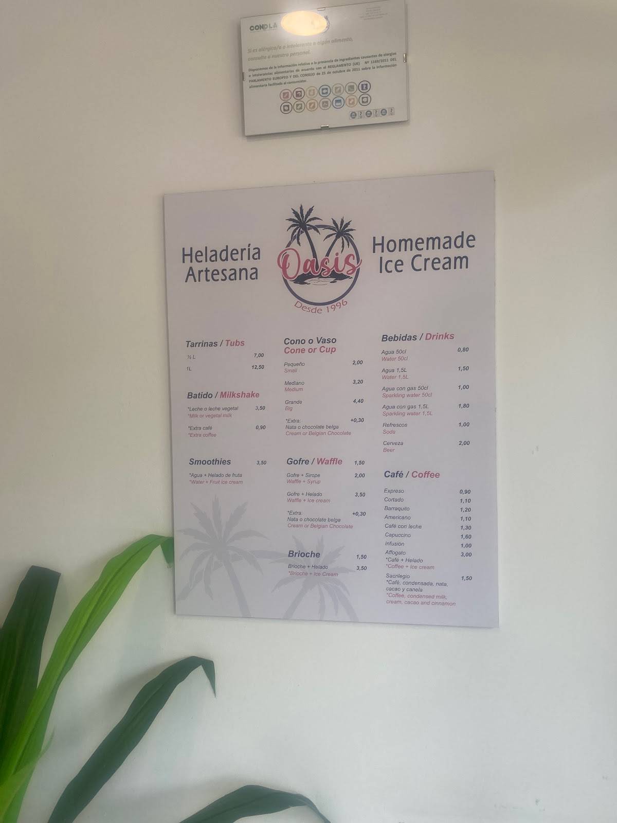 Menu at Heladería 'Oasis' Helados Artesanales, San Carlos de Bolívar