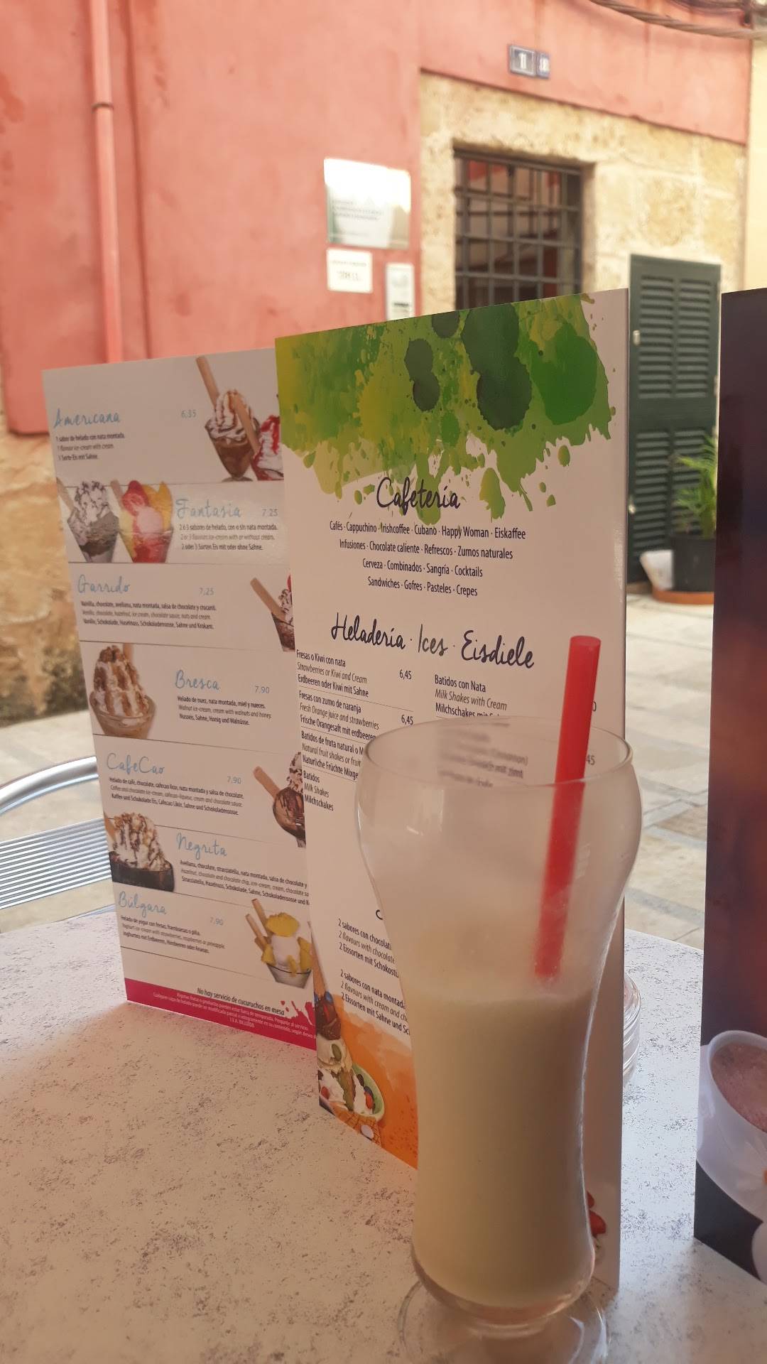 Carta del café Helados Garrido, Alcúdia