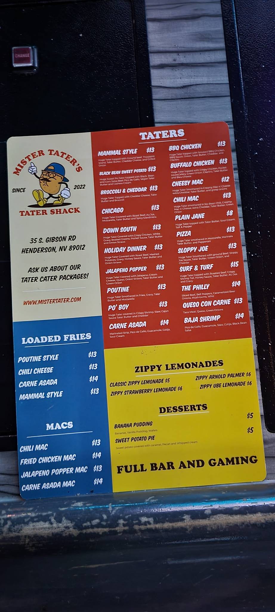 Menu at Aces Bar & Grill (East), Henderson, 35 S Gibson Rd