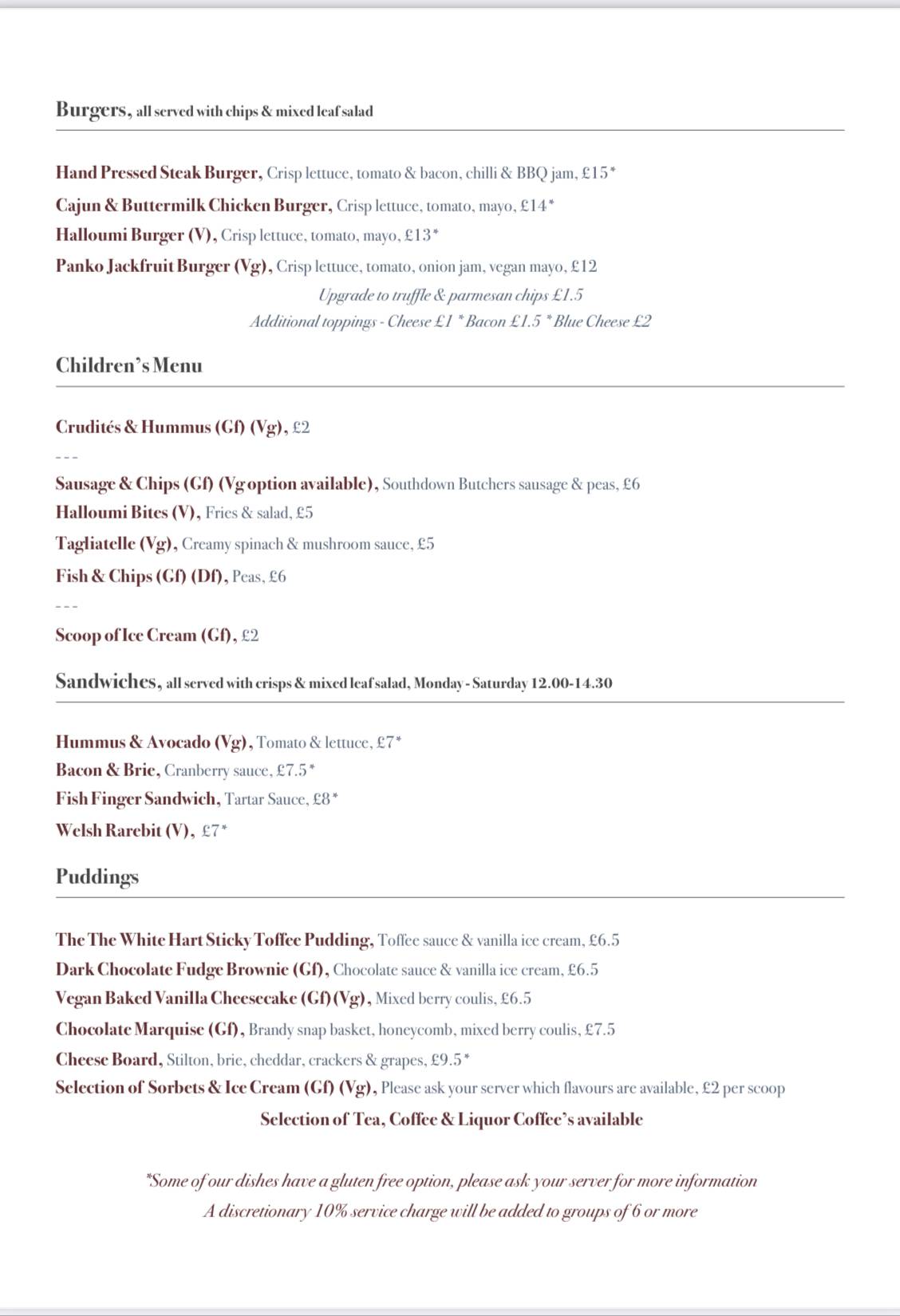Menu at The White Hart pub & bar, Henfield