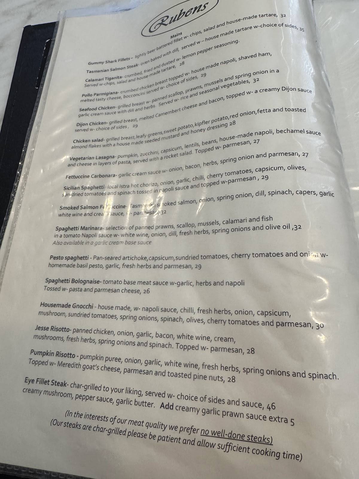 Menu at Rubens @ Hepburn pizzeria, Hepburn Springs