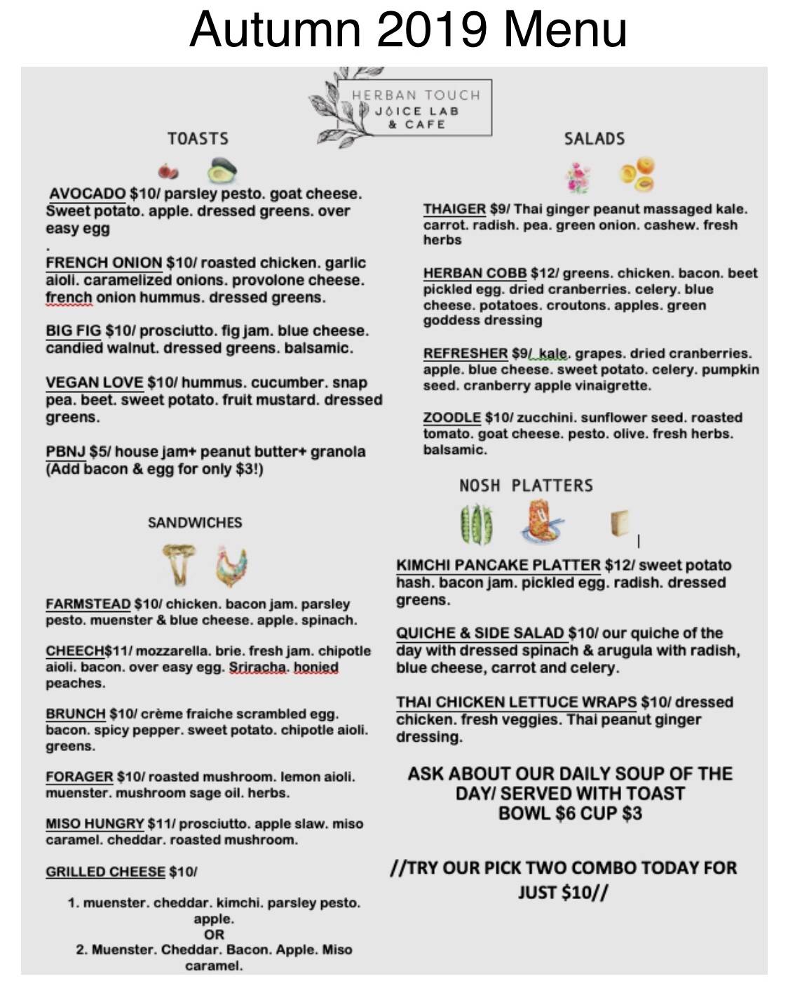 Menu at Herban Touch Juice Lab pub & bar, Beaver