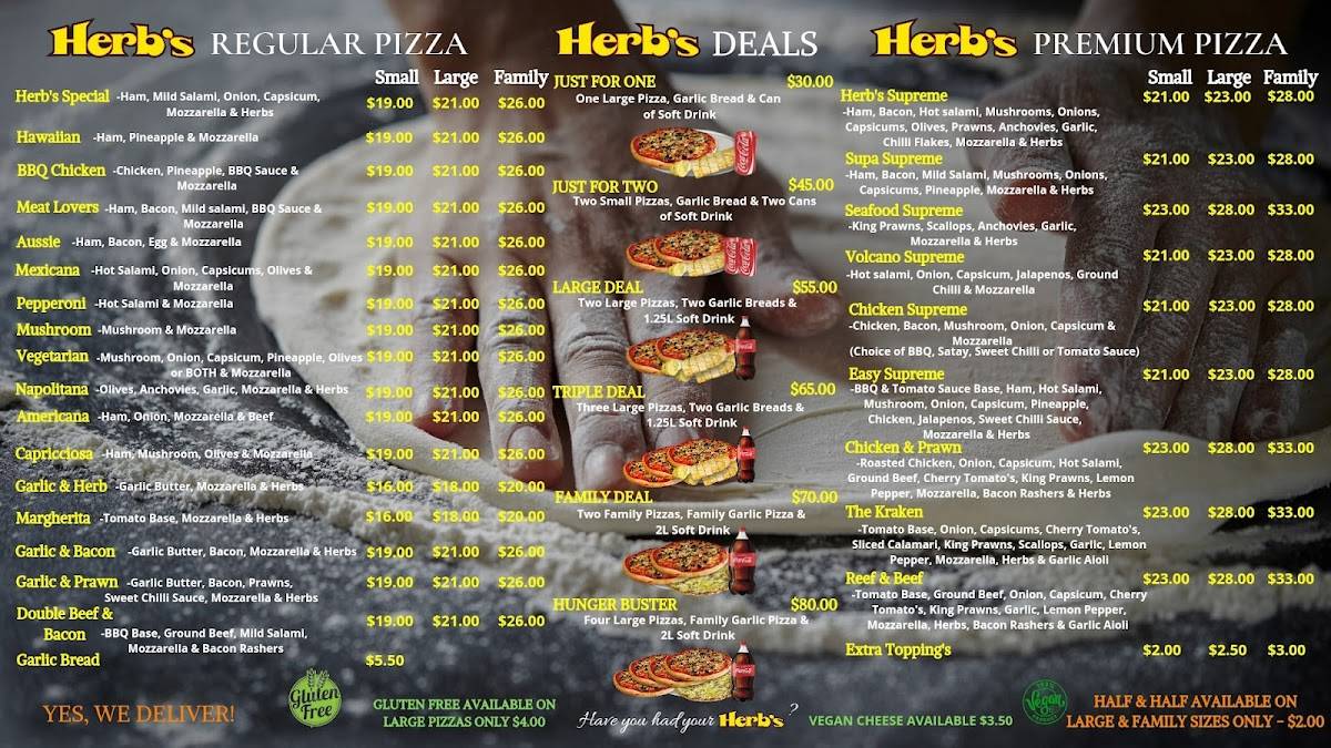 Menu at Herbs Pizza pizzeria, Devonport