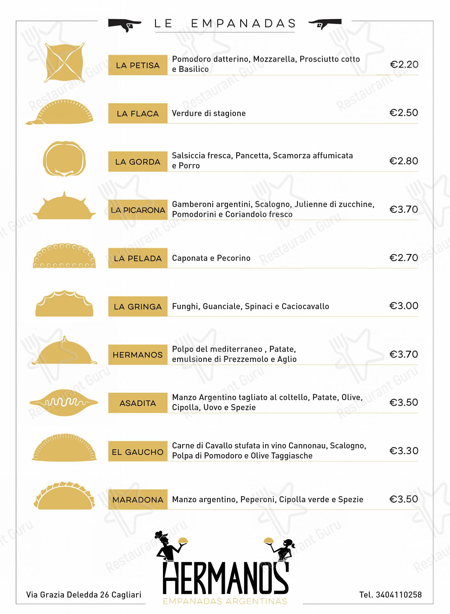 Menu au Hermanos Empanadas Argentinas restaurant, Cagliari