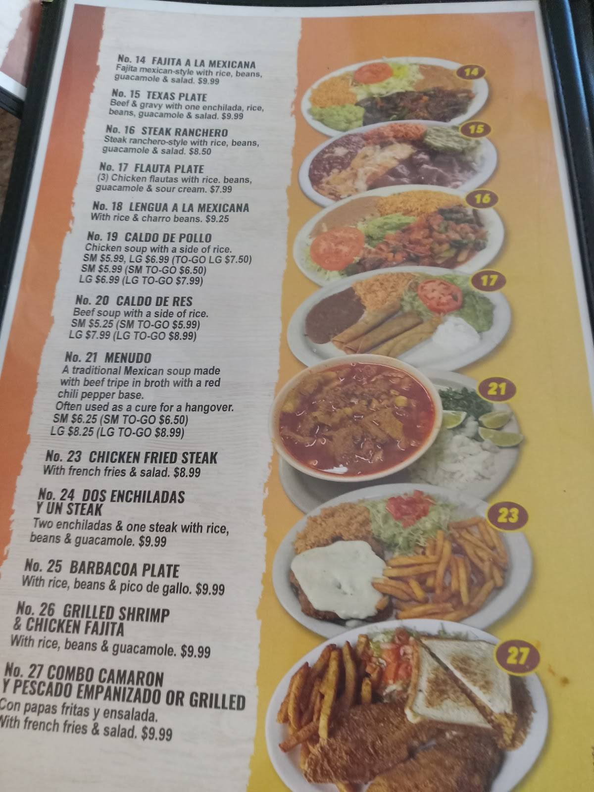 Menu at Hermanos Solis restaurant, Corpus Christi, 5409 Leopard St