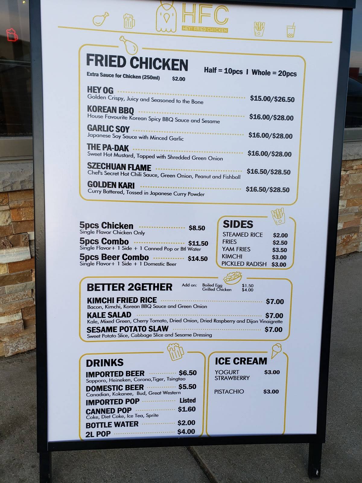 Menu at Hey Fried Chicken restaurant, Saskatoon