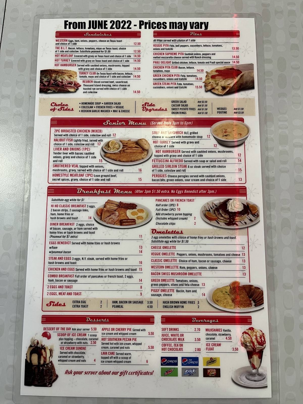 Menu at Hi-Ho Diner restaurant, Windsor, Howard Ave