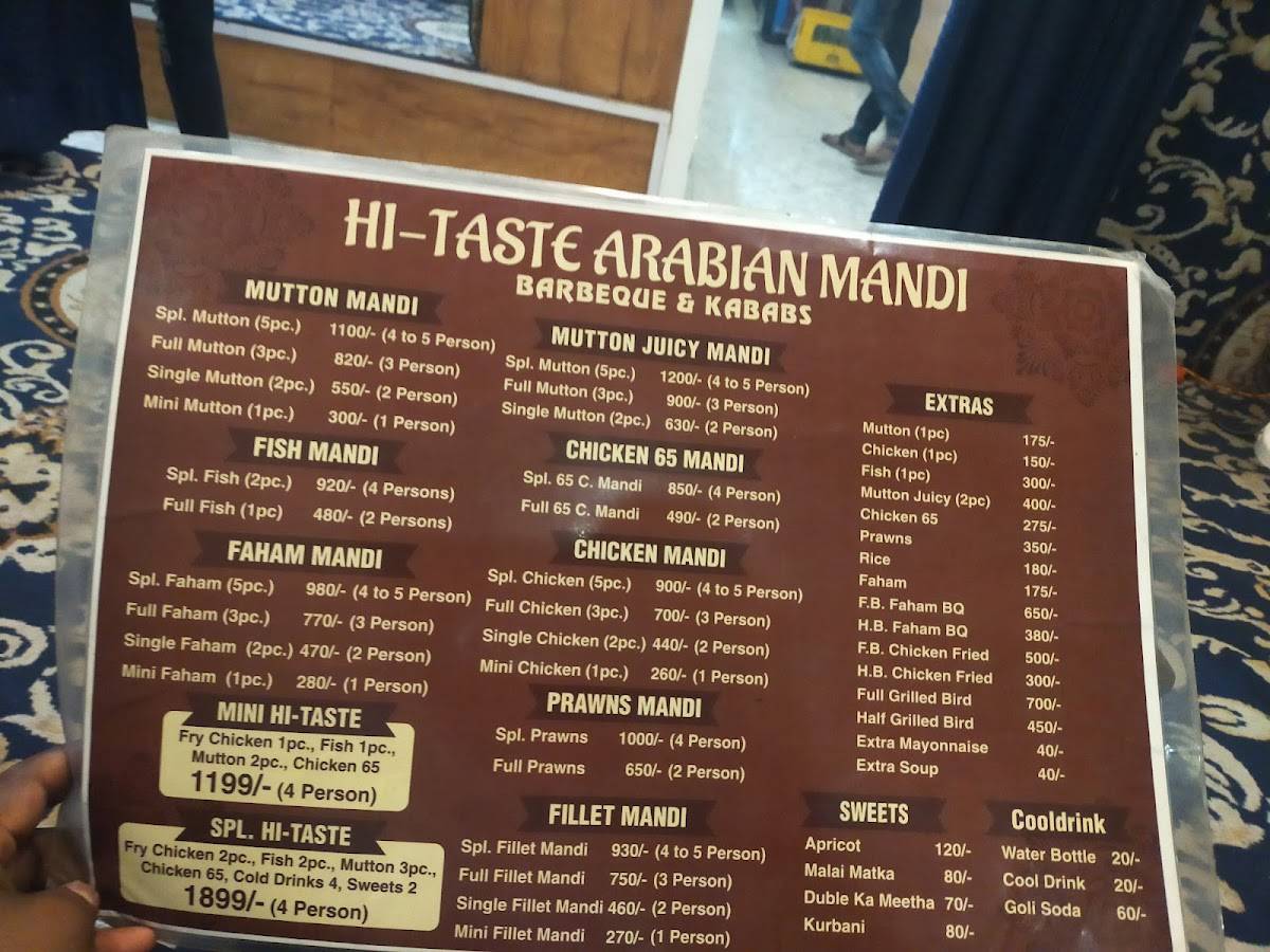 Menu at Hi-Taste Arabian Mandi, Hyderabad