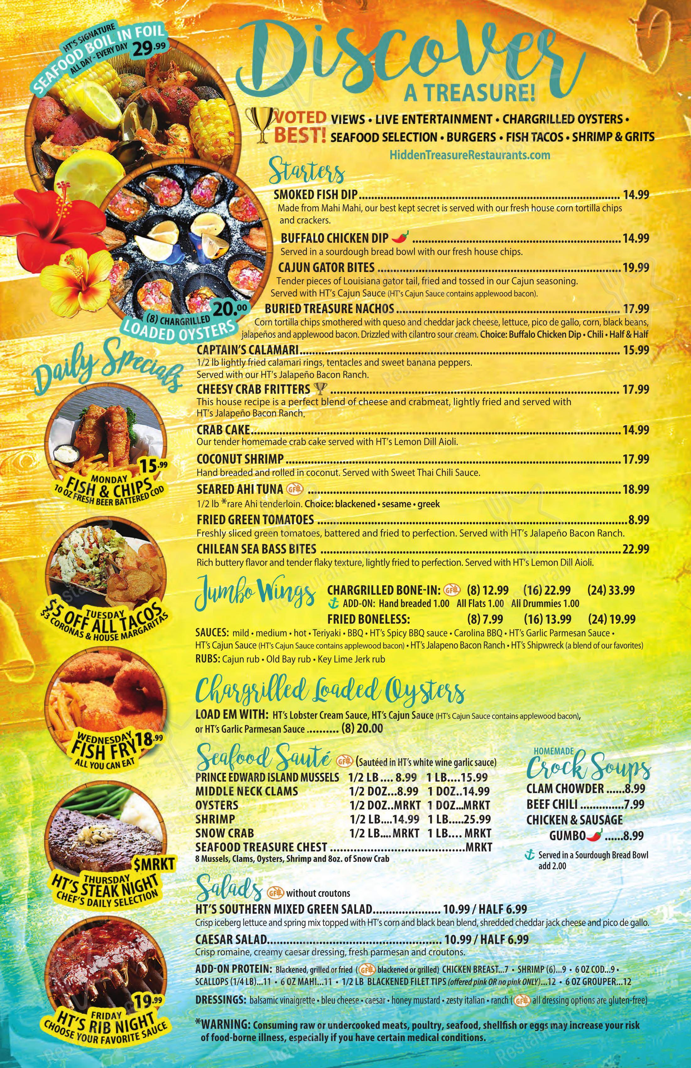 Menu at Hidden Treasure Rum Bar & Grill, Ponce Inlet