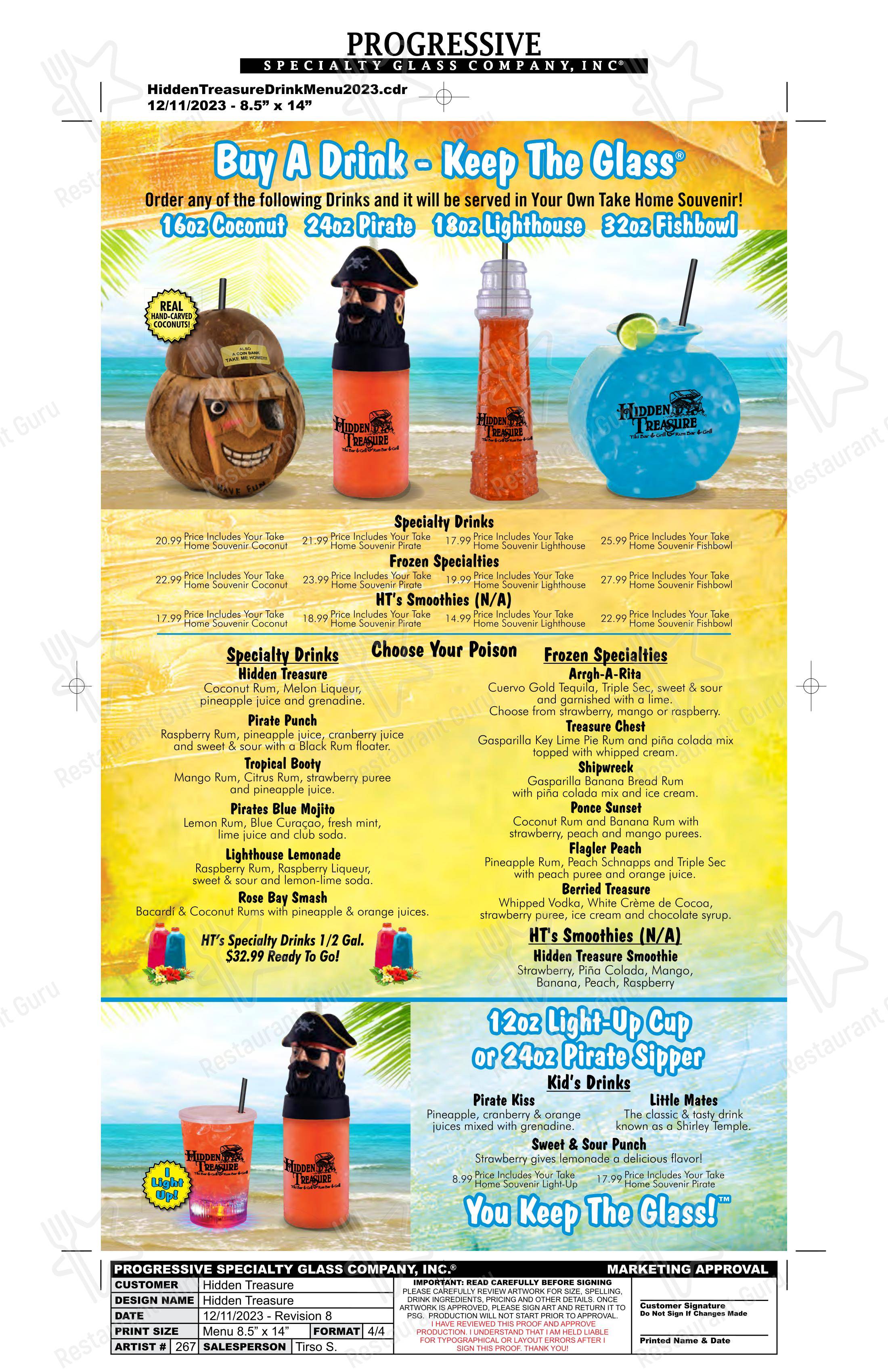 Menu at Hidden Treasure Rum Bar & Grill, Ponce Inlet