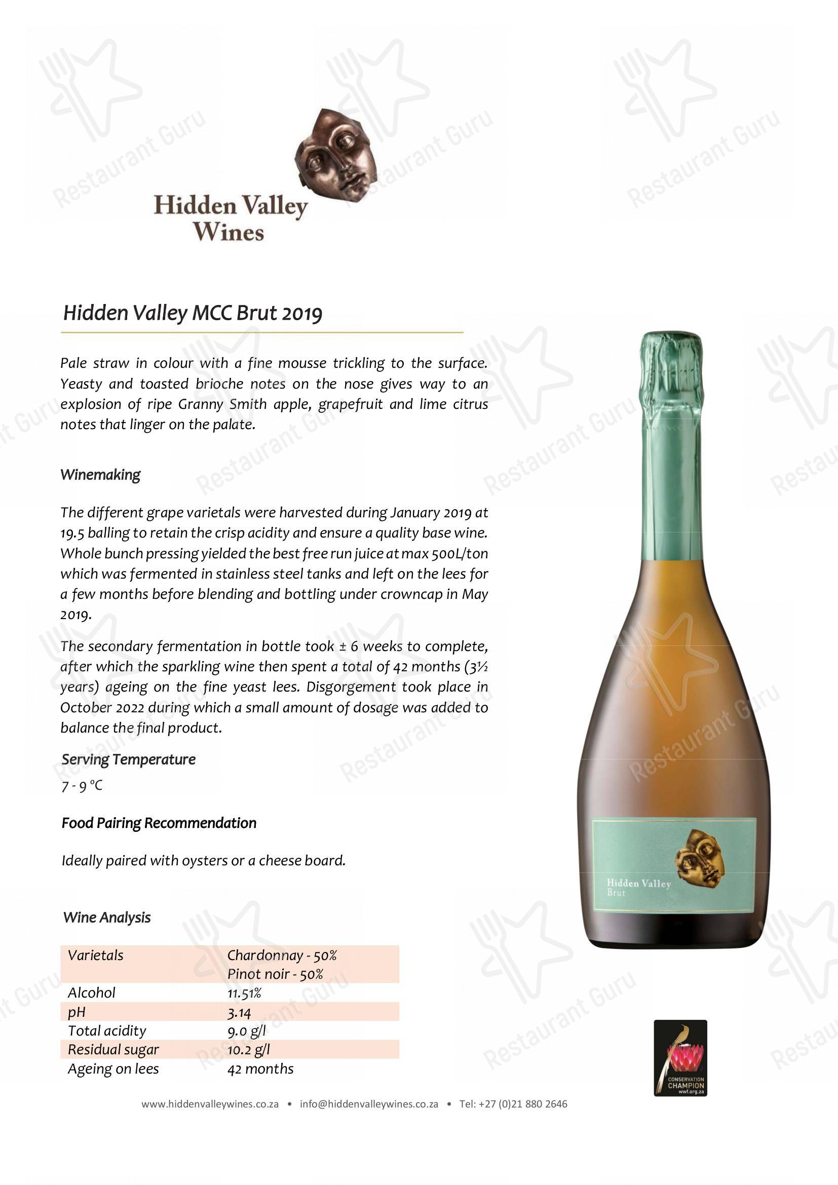 Menu at Hidden Valley Wines pizzeria, Stellenbosch