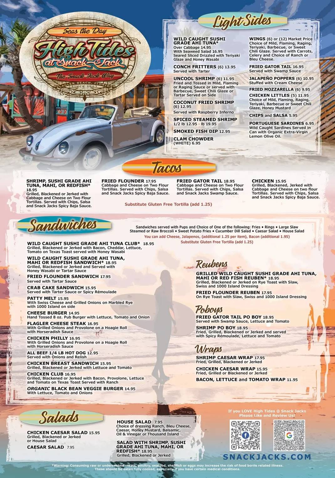 Menu at High Tides At Snack Jack pub & bar, Flagler Beach