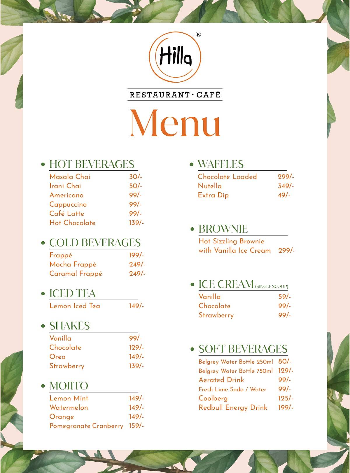 Menu at Hilla Restaurant Cafe, Vajdi