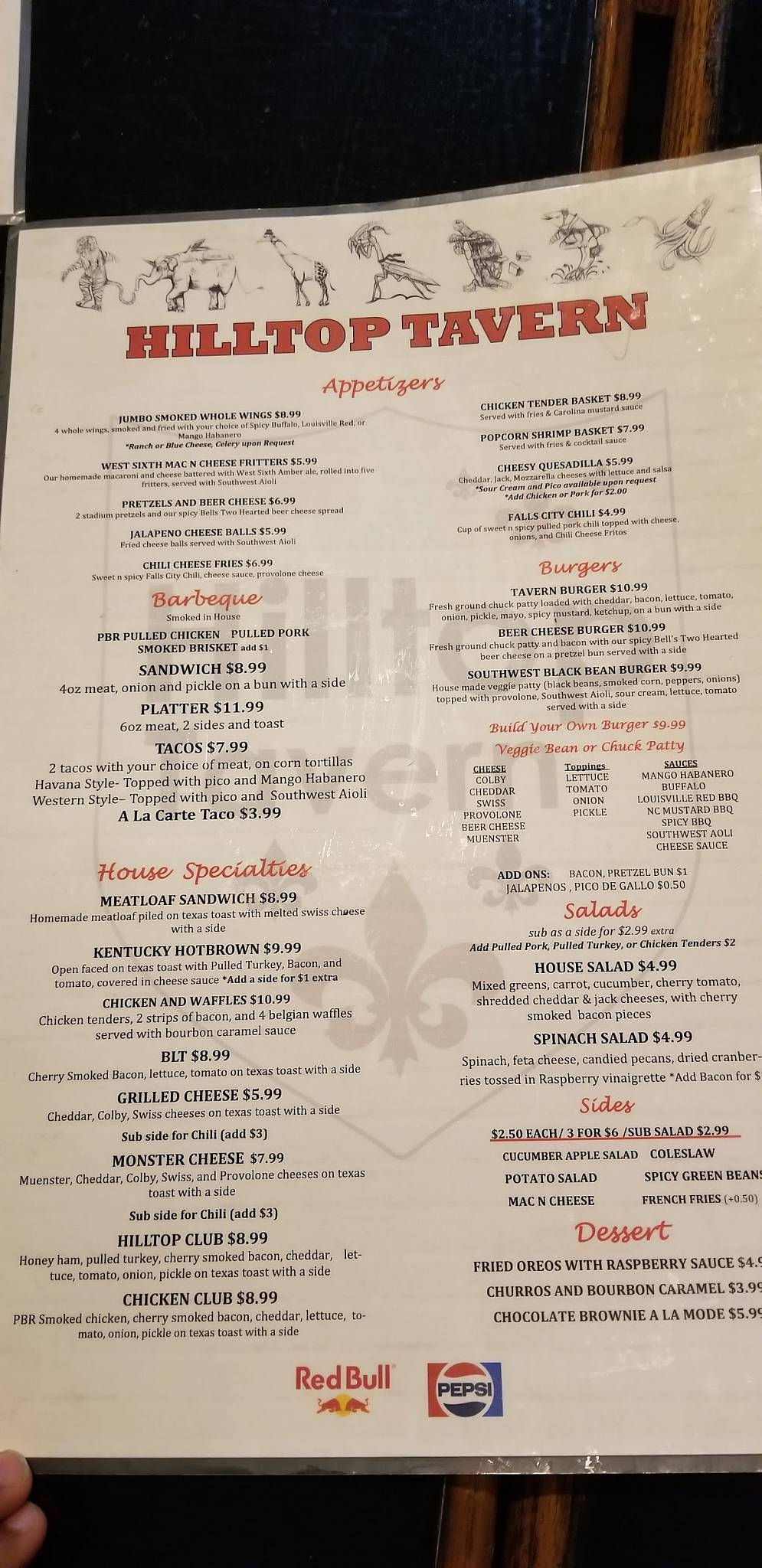 Menu at Hilltop Tavern BBQ, Louisville