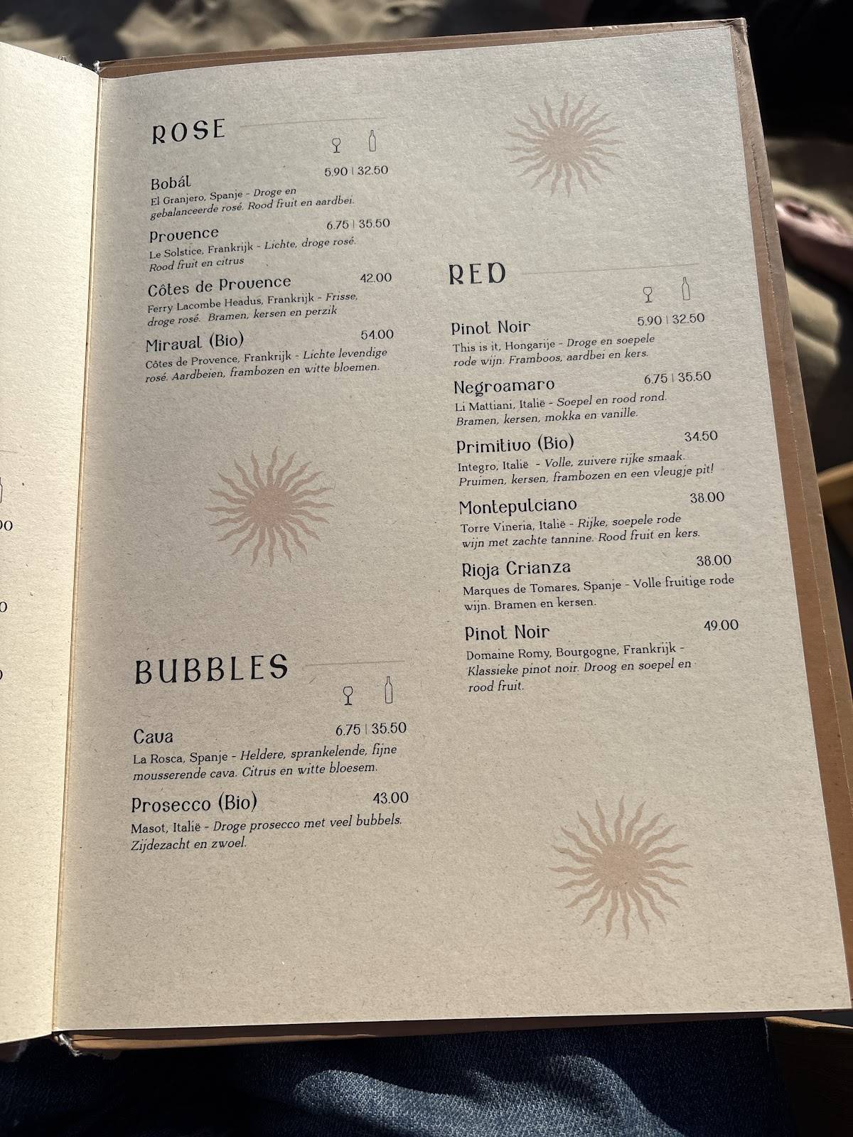 Menu at Hippie Fish restaurant, Zandvoort