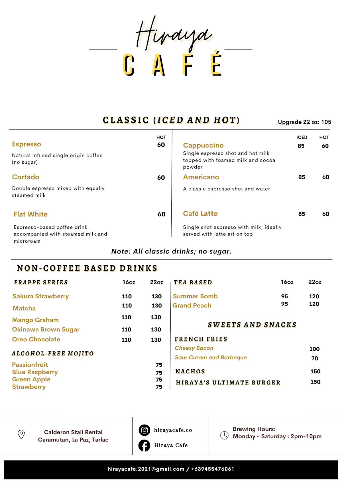 Menu at Hiraya Café, La Paz