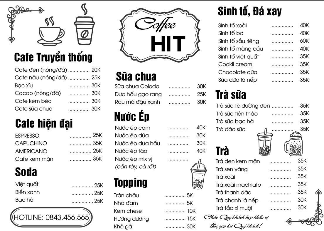 Menu at Hit Coffee & Billiards, Thanh Hoa