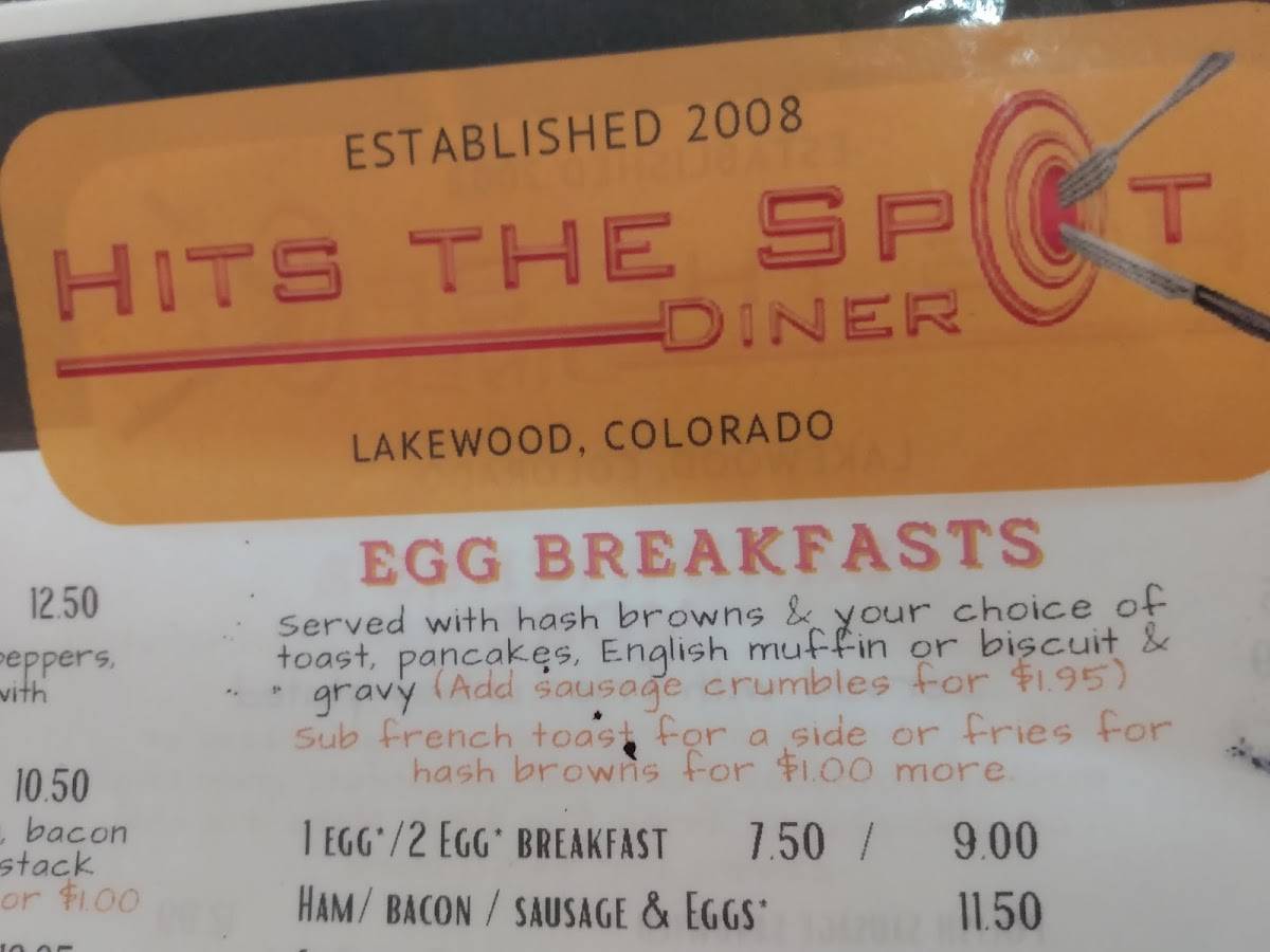 Menu at Hits The Spot Diner restaurant, Lakewood