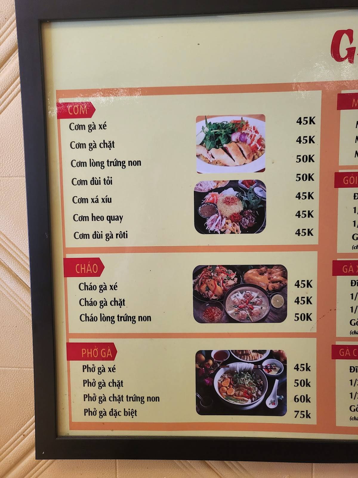 Menu at Cơm gà Tam Kỳ 135 restaurant, Ho Chi Minh City