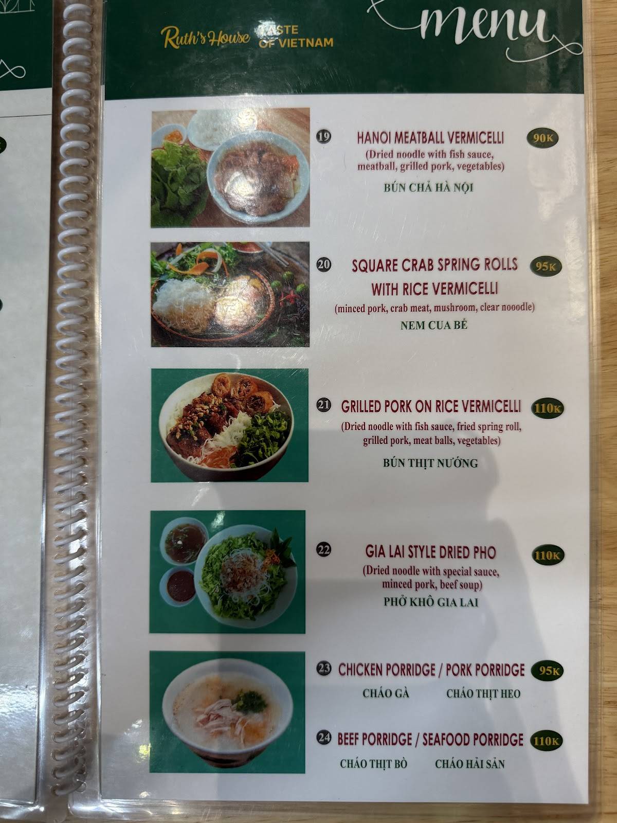 Menu at Ruth's House (Taste of Vietnam) restaurant, Ho Chi Minh City ...