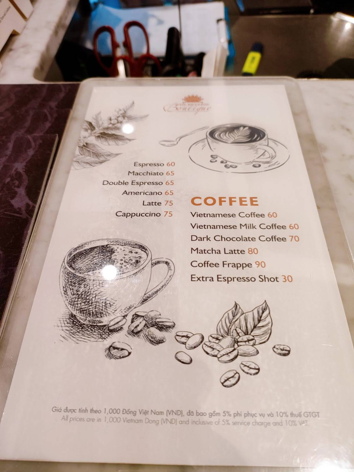 Menu at The Reverie Sài Gòn cafe, Ho Chi Minh City, 57-69F Đ. Đồng Khởi