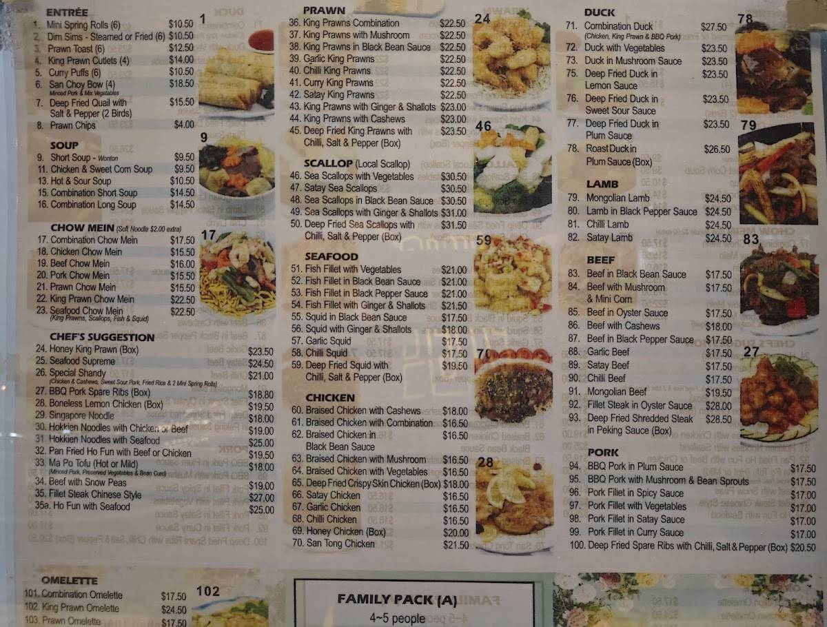 Menu at Ho Choi restaurant, Moorooka