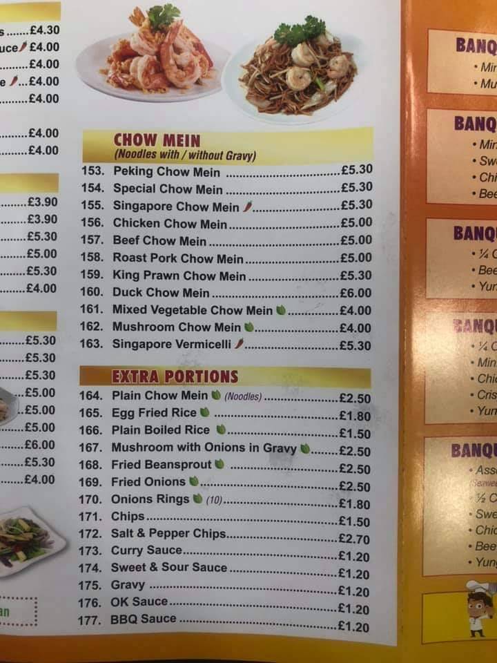 Menu at Ho-Wah fast food, Huddersfield