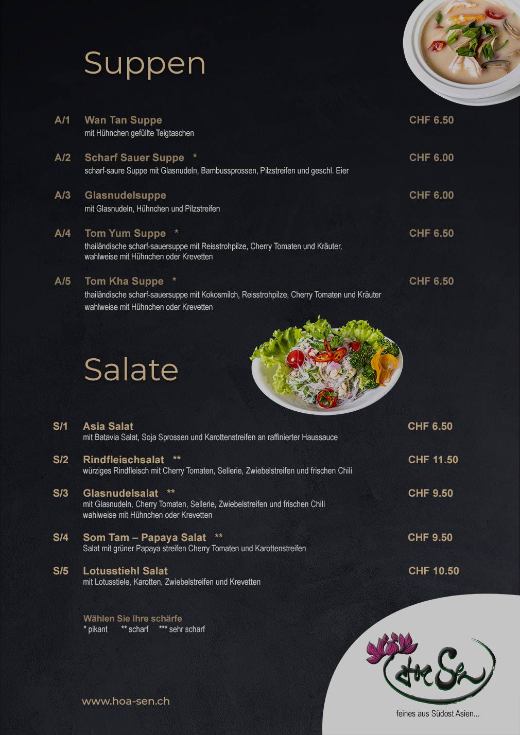 Menu at Hoa-Sen, Derendingen