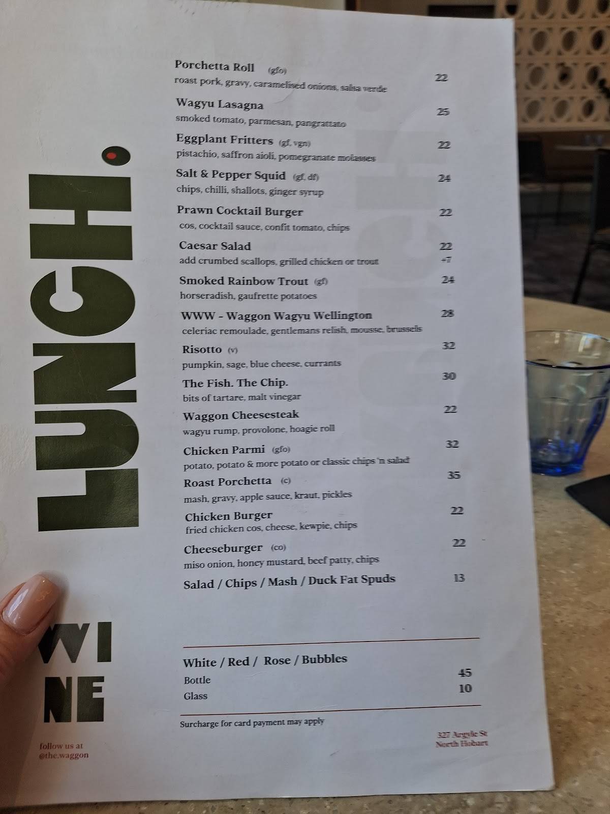 Menu at The Waggon pub & bar, North Hobart