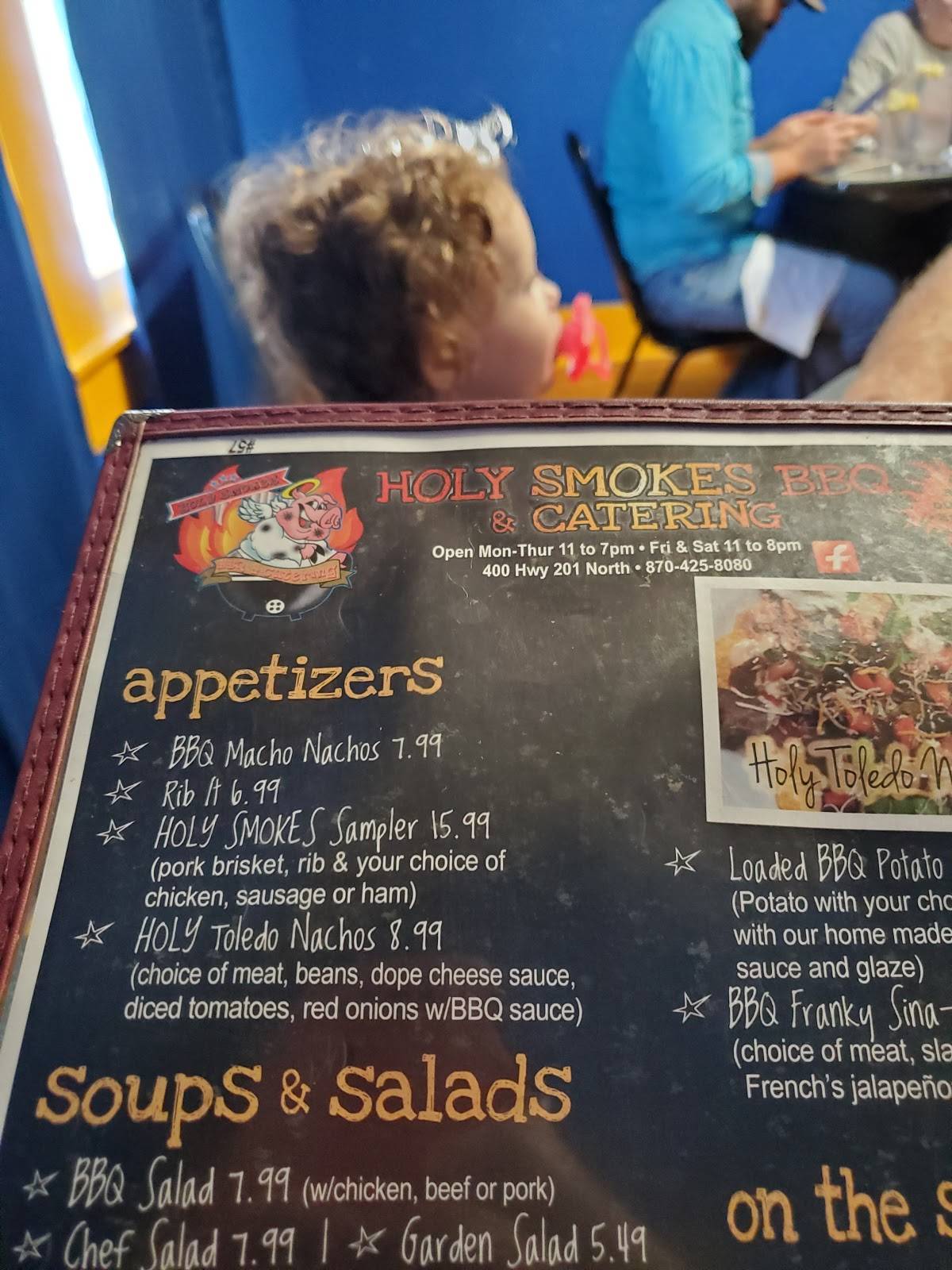 Menu at Holy Smokes BBQ, Mountain Home, 400 AR-201