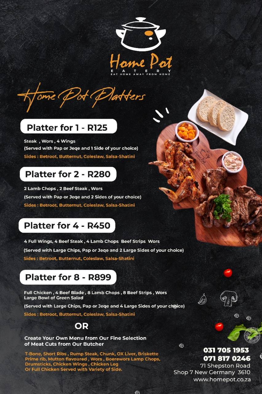 Menu at Home Pot Eatery restaurant, Durban