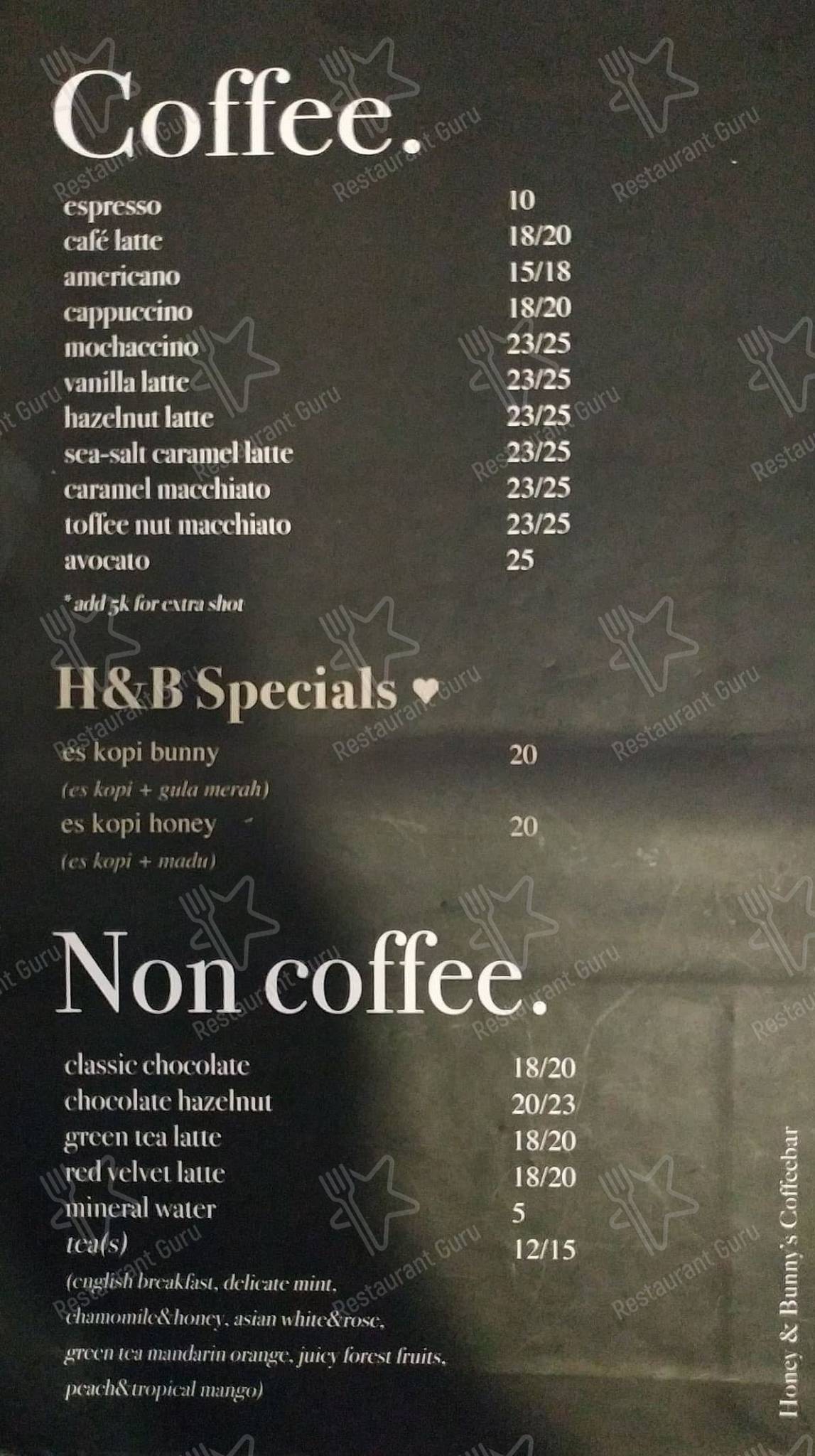Menu at Honey & Bunny's Coffee Bar, West Jakarta